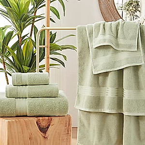 COZYART Luxury Sage Green Bath Towels Set, Turkish Cotton Hotel Large Bath Towels for Bathroom, Thick Bathroom Towels Set of 3 with 1 Bath Towel, 1 Hand Towel, 1 Washcloth, 650 GSM…