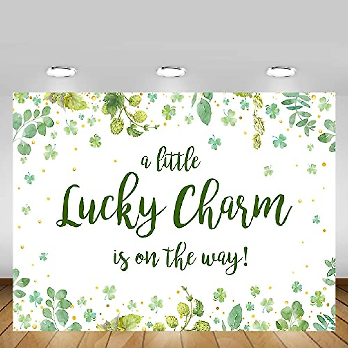 MEHOFOND 7x5ft A Little Lucky Charm Baby Shower Backdrop St. Patrick’s Day Party Decor Boy Girl Baby Shower Banner Green Shamrock Background Supplies Photo Booth Props