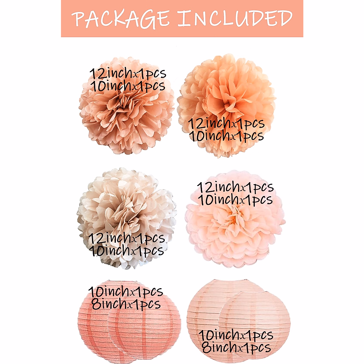 Hanging Party Decorations - Tissue Paper pom poms and Lanterns Backdrop Decor for Engagement Wedding Birthday Bridal Shower Bachelorette (Rose Gold)