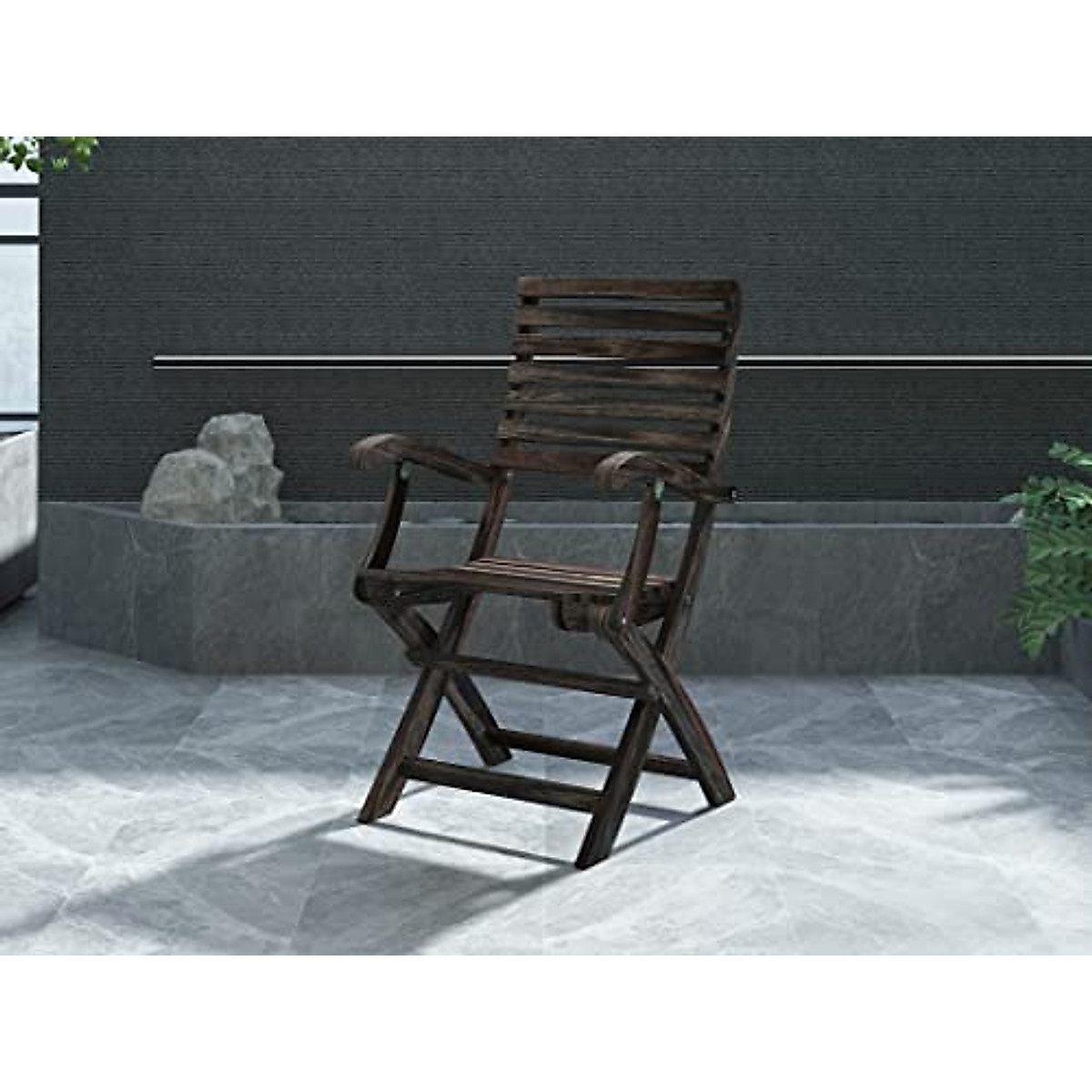 INTERBUILD REAL WOOD Acacia Hardwood Foldable Casino Chair with Arm Rests, Balcony | Dining | Garden | Patio Chairs, 17" Tall, 2 Piece Set - Espresso