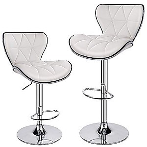 Leopard Shell Back Adjustable Swivel Bar Stools, PU Leather Padded with Back, Set of 2 (White)