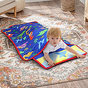 TANOSHII Kids Nap Mat Set 53”x21” – Includes Pillow and Fleece Blanket – Daycare and Preschool Must Haves for Toddlers – Dinosaur Pattern
