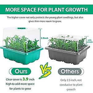 Seed Starter Tray, 6PCS Seed Starter Kit with Grow Light, Seedling Trays with Humidity Domes, Covers Height 3.9", Indoor Gardening Plant Germination Trays (12 Cells per Tray)