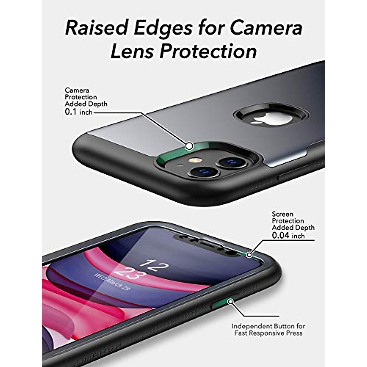 YOUMAKER Metallic Designed for iPhone 11 Case, Full Body Rugged with Built-in Screen Protector Heavy Duty Protection Slim Fit Shockproof Cover for iPhone 11 Case 6.1 Inch-Black