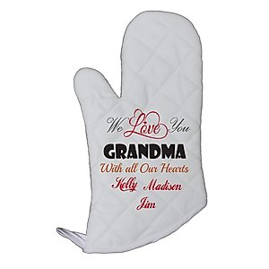 Personalized Custom Text love you Grandma with ours hearts Polyester Oven Mitt