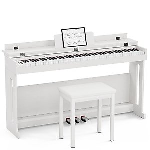 UMOMO 88 Weighted Key Digital Piano with Piano Bench, Hammer Action Electric Piano with Piano Stand, Headphone Jack, 3 Pedal, Full Size Electronic Piano Keyboard for Beginner, Adults, White