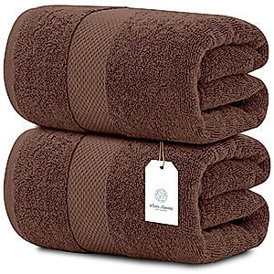 White Classic Luxury Bath Sheet | 2 Pack Luxury Bath Mat | 2 Pack Bundle (Brown)