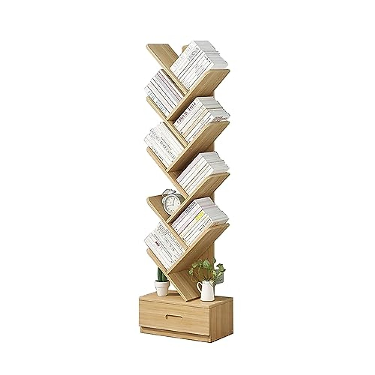 VERAMY 9 Tier Tall Bookshelf Tree Bookshelf with Drawer Corner Bookshelf Floor Standing Bookcase Large Capacity Bookshelf Utility Organizer Shelves for Living Room Bedroom