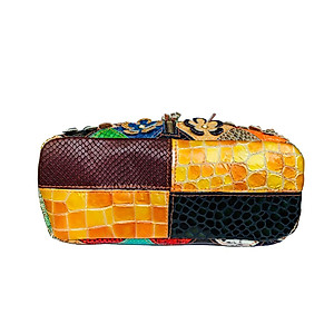 Segater® Women Multicolor Floral Crossbody Bag Cowhide Leather Handbag 3D Snake Pattern Shoulder Bag Travel Patchwork Satchel