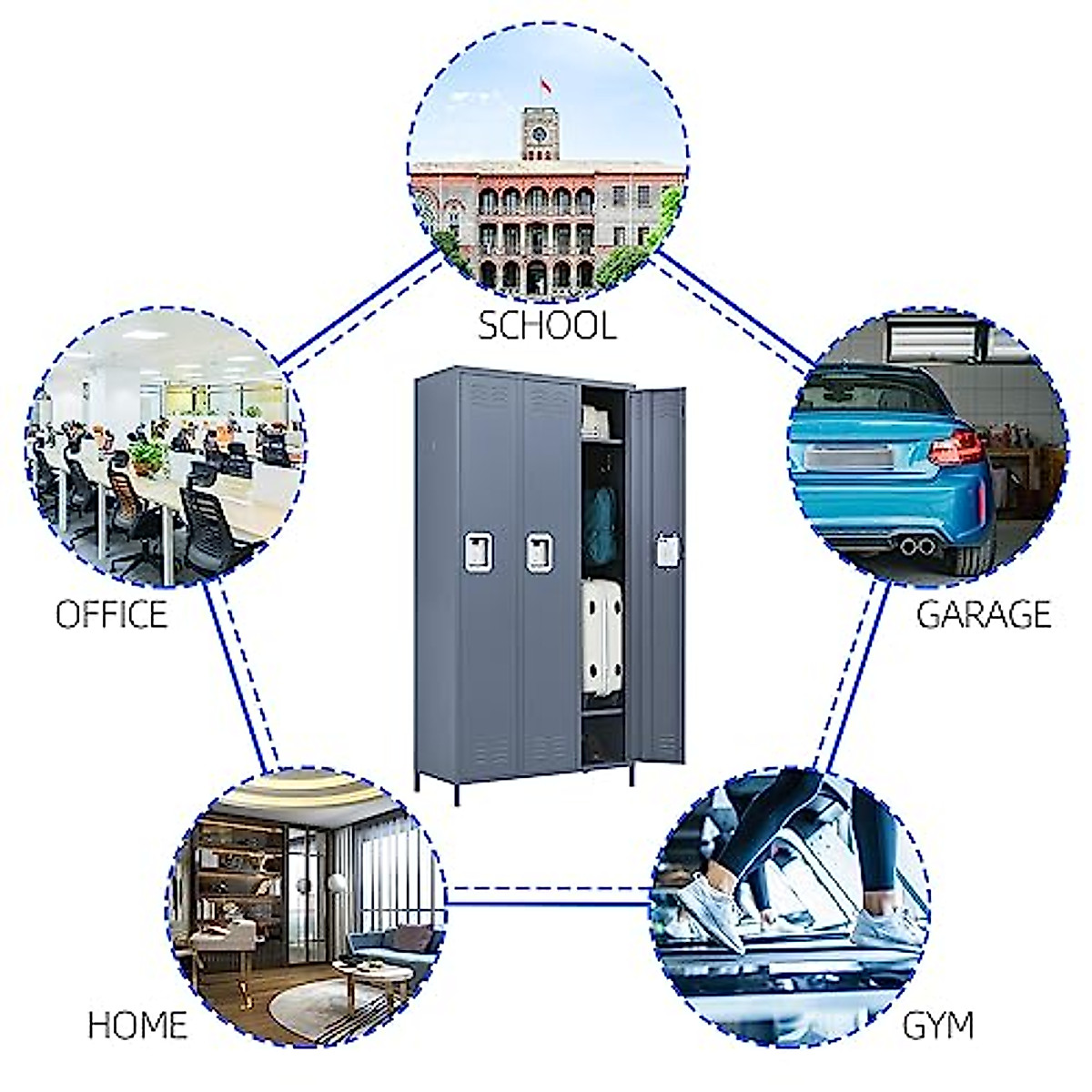 GangMei Latest Version 3 Doors Metal Storage Locker Combination, 72" Steel Storage Lockers for Employees, Lockable Storage Cabinet for Home, Gym, School, Office. Assembly Required (3 Doors, Black)