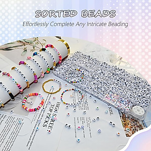 Amaney 1400 Pieces 4x7mm White Round Acrylic Alphabet Letter Beads A-Z Heart Pattern Beads and Crystal Line for Jewelry Making Bracelets Necklaces Key Chains