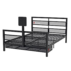 X Rocker Basecamp Gaming Bed Frame, with Rotating TV Mount, Storage, Metal Mesh Frame, 2111101, 80.63" x 37.68" x 42.8", Twin Size, Black