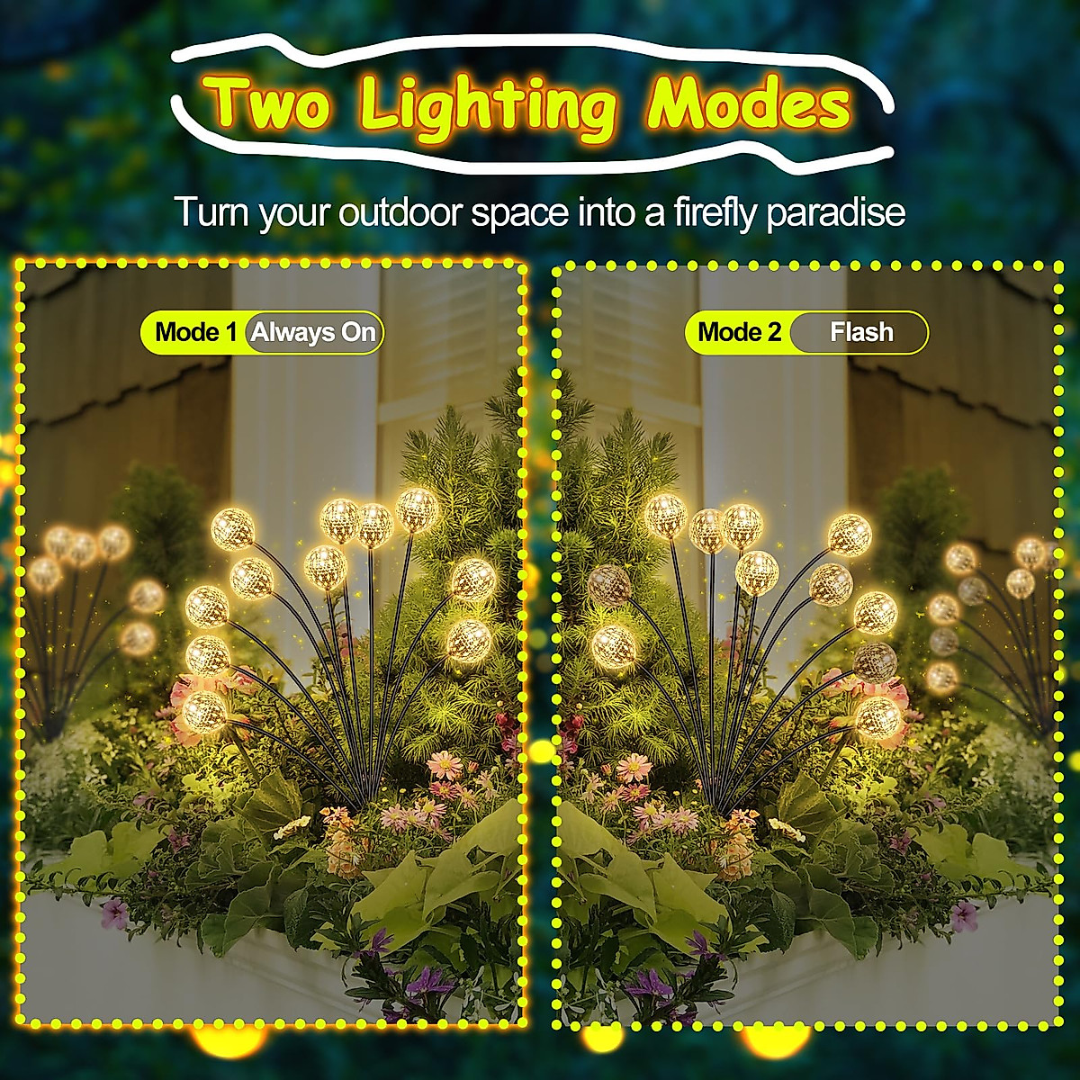 Solar Garden Lights 4 Packs 48 LED, Firefly Lights Solar Outdoor Waterproof, Moroccan Swaying Outdoor Lights with 2 Modes, High Flexibility Solar Powered Yard Patio Walkway Decoration Warm White