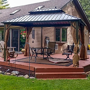 YOLENY 10'x13' Hardtop Gazebo with Galvanized Steel Double Roof, Pergolas Aluminum Frame, Netting and Curtains Included, Metal Outdoor Gazebos for Garden, Patios, Lawns, Parties