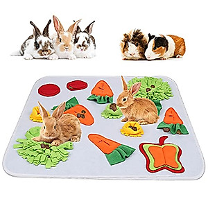 GINDOOR 24" x 24" Rabbit Foraging Mat, Interactive Feed Game for Boredom, Polar Fleece Pet Snuffle Pad Bed Treat Dispenser for Rabbits Bunny Guinea Pigs Chinchillas Ferrets