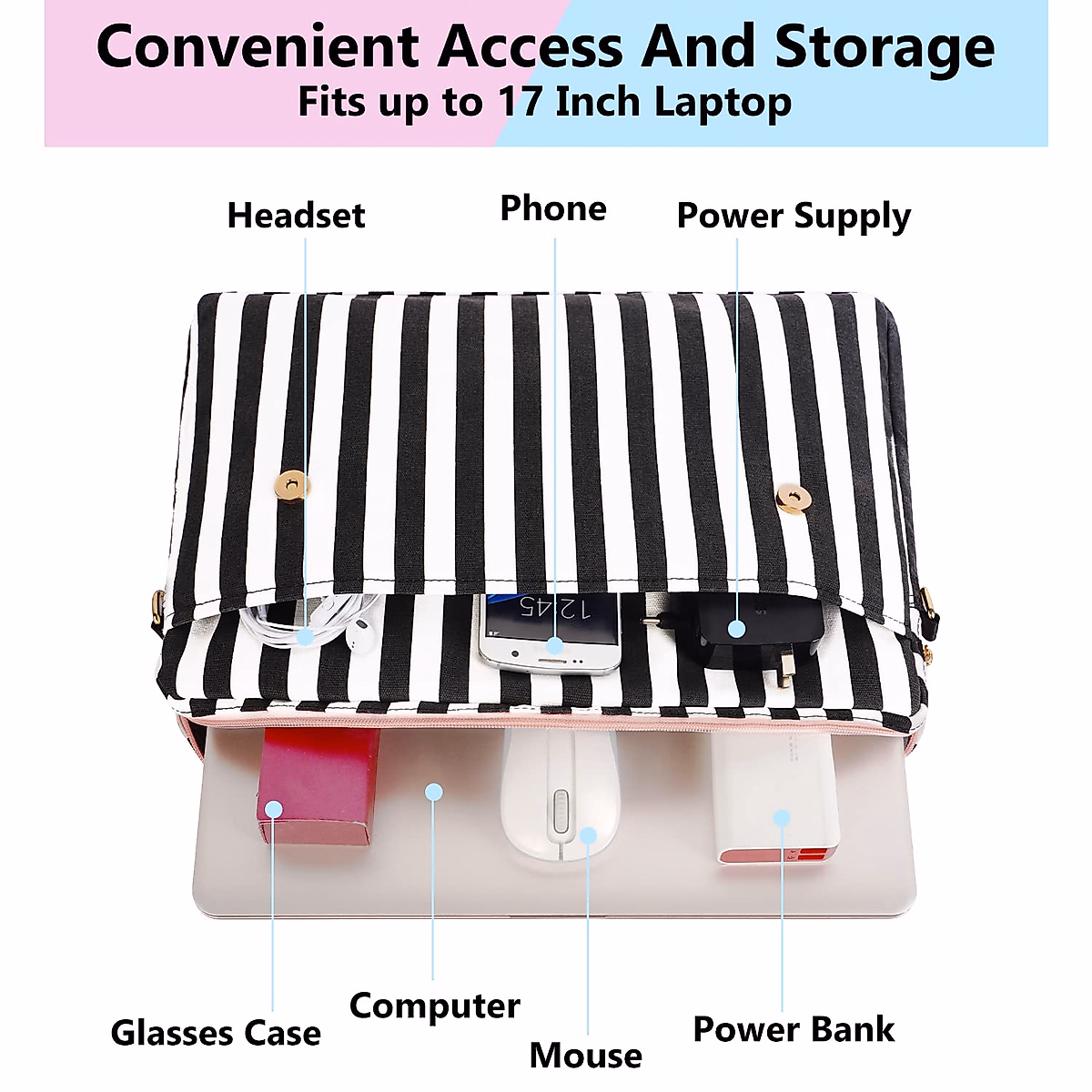 MATEIN Laptop Bag for Women, 17 inch Cute Computer Briefcase Laptop Carrying Case, Lightweight Messenger Sleeves Shoulder Work Tote Bag with Bow & RFID Pocket Gifts for College Office Business, Pink