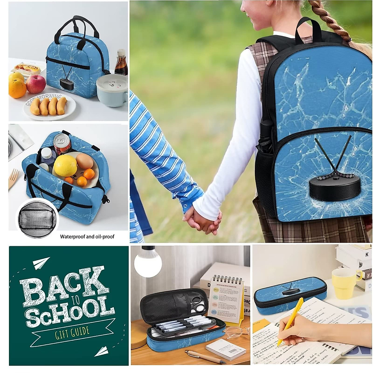 Agoviwo Hockey Graphic School Backpack for Girls 10-12 Aesthetic Book Bag, Lunch Bag and Pencil Case Organizer