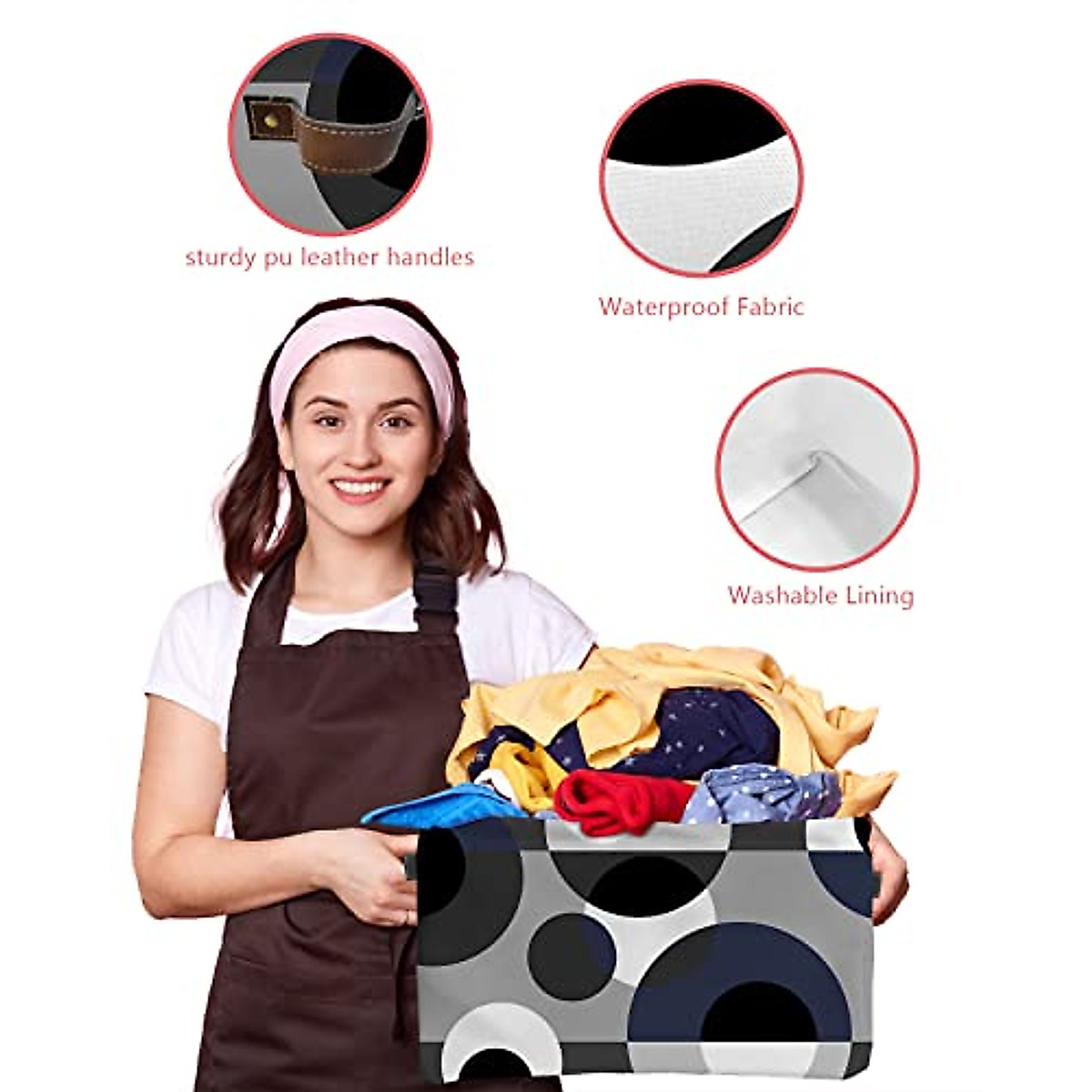 Storage Cubes Organizer with Handles, Modern Circles Storage Bins Fabric Collapsible Storage Baskets for Shelf Closet Nursery Cloth Organizers Box Blue and Gray Geometry 2pcs-15x11x9.5in