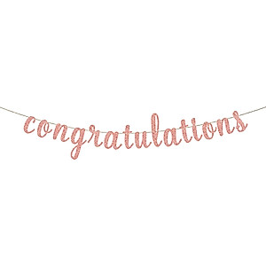 WeBenison Glitter Congratulations Banner for Congrats Grad - Wedding Anniversary - Baby Shower - Birthday - Retirement Party Decor Supplies Rose Gold