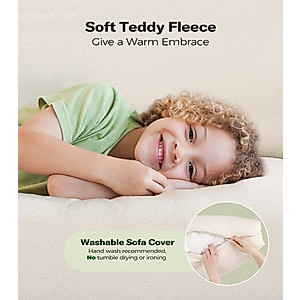 Welzona 51" Sofas for Living Room, Comfy Loveseat Sofa, Teddy Fleece Love Seat Couch, Tool-Free Setup Couches for Living Room, All-Wood Sofa Couch, Small Couch No Pillow, Beige