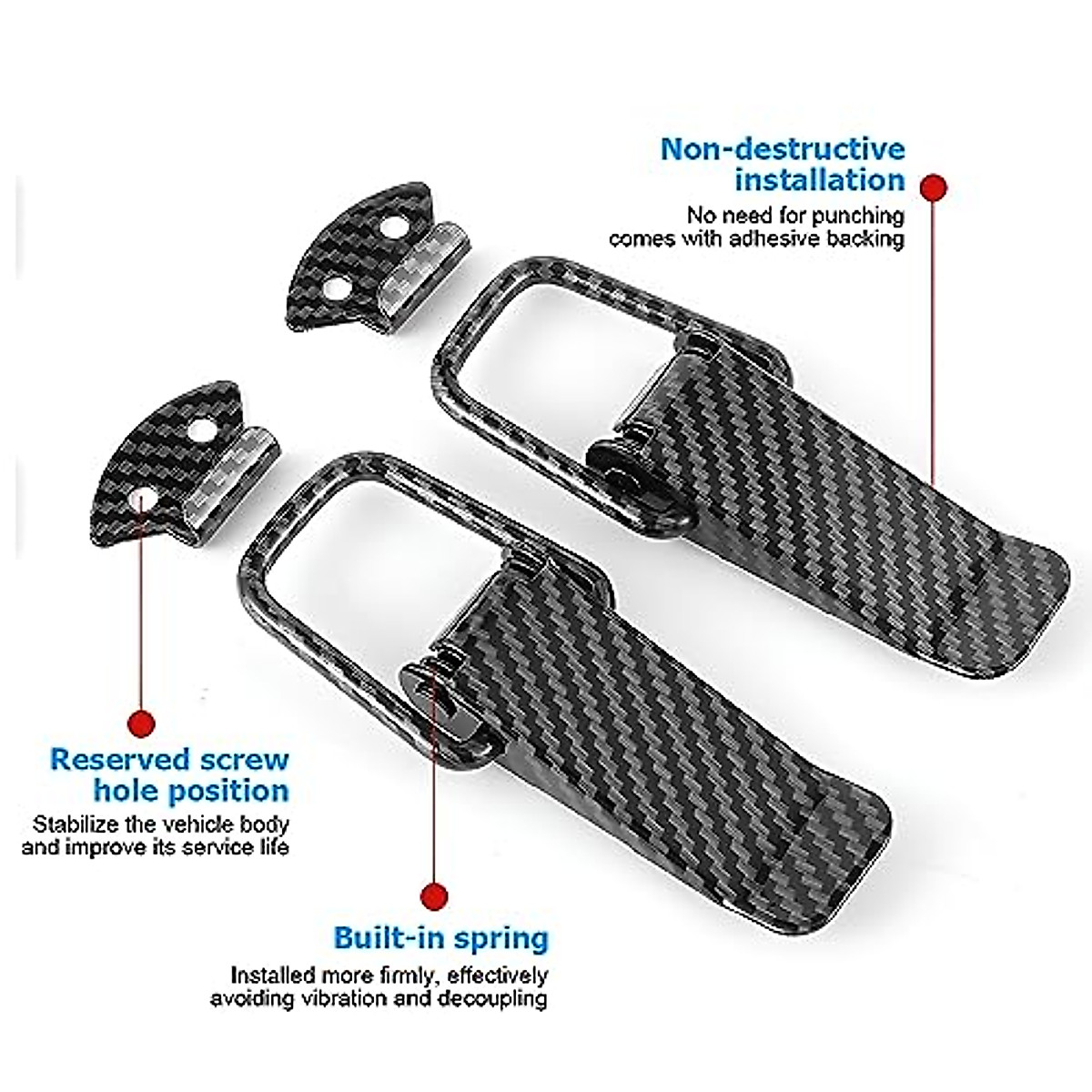 BESULEN Car Bumper Hook Lock Clips, 2 Pack Universal Toggle Clamp Quick Release Fasteners, Carbon Fiber Security Hook Lock Clips Accessories for Car Truck Bumper, Fender, Trunk, Hatch Lids (Small)
