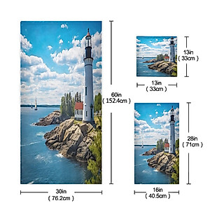 Flradish Lighthouse Towels 3 Pack Bath Towels for Bathroom Set Soft Cotton Highly Absorbent Lightweight & Quickdry Towel Set 1 Bath Towel,1 Hand Towel,1 Washclothe