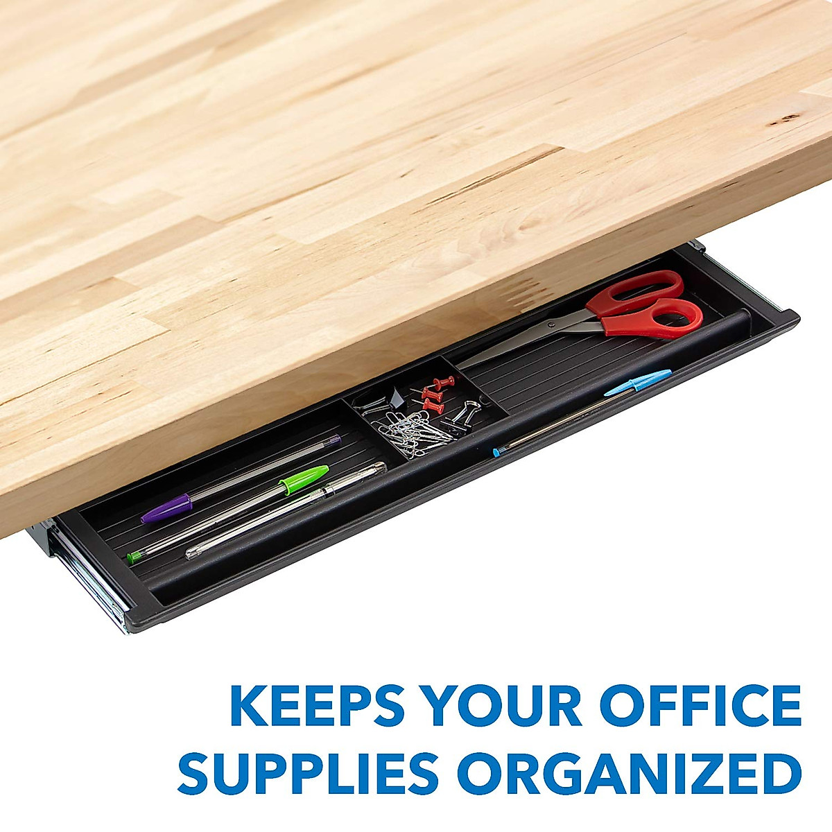 Mount-It! Under Desk Pencil Drawer - Slide Out Under Desk Tray for Storage of Pen, Pencil and Other Office Essentials, 21.2 Inch Wide, Black