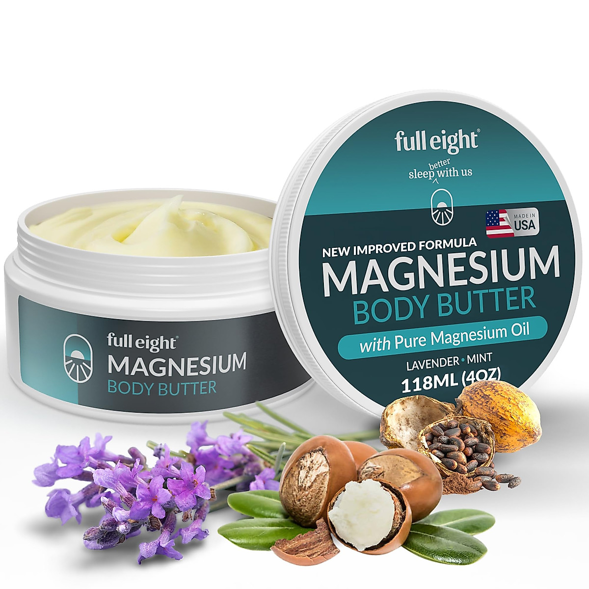 Magnesium Body Butter – Quick Ease for Tensed Legs, Tight Muscles & Sleep, Organic Ingredients with Pure Magnesium Oil, Exfoliating Topical Cream 4oz