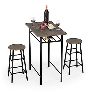 Weehom Bar Table with 2 Bar Stools, Pub Dining Table Set, Kitchen Counter Height Table with Bar Chairs, Bistro Table Sets for Kitchen Living Room, Built in Storage Layer