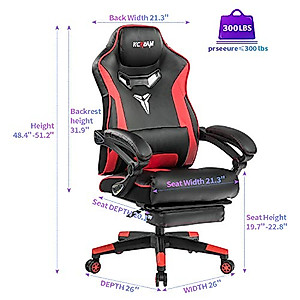 KCREAM Gaming Chair Computer Desk Chair with Footrest Racing Style Ergonomic Game Chair with Build-in Lumbar Support and Adjustable Recliner High Back Leather E-Sports Chair for Adult (8521-red)