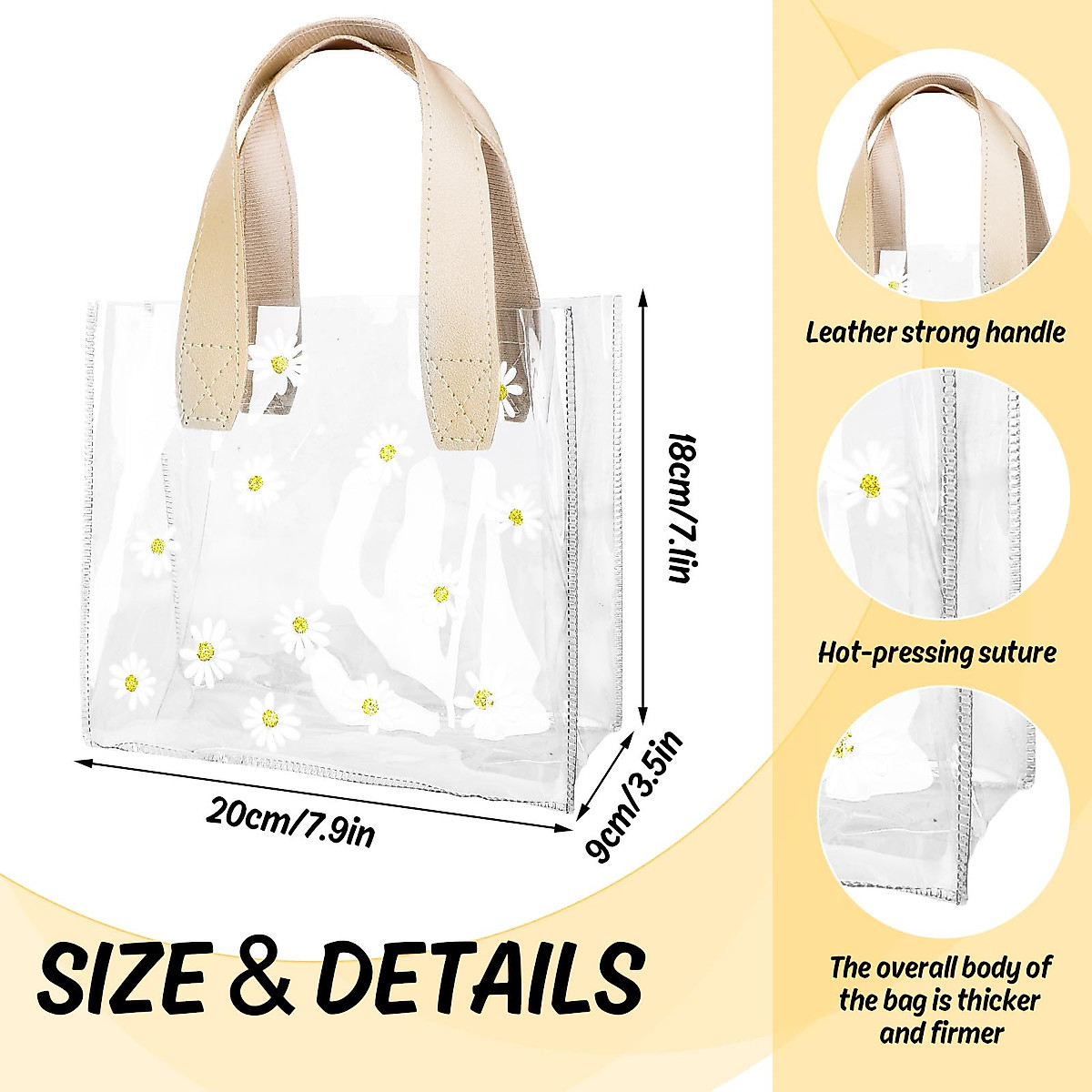 Whaline 12Pcs Clear PVC Gift Bags with Handle Bridesmaid Gift Bags Cute Daisy Flower Transparent Gift Bags Reusable Treat Bags for Thanksgiving Christmas Wedding Birthday Baby Shower Party Supplies