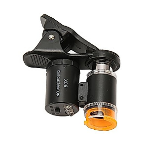 Alaaner 60X Clip On Microscope Magnifier Lens with LED Lights Mini Mobile Phone Microscope for Jeweler Antiques