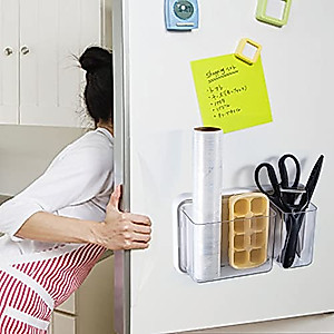 Magnetic Organizer, Yeeco Clear 3.3”×10”×6.1” 4 Compartments Plastic Magnetic and Adhesive Organizer Box Basket Magnetic Storage Organizer Tray for Refrigerator, Fridge,office,classroom