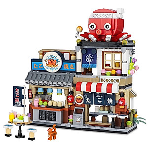 Japanese Street View Takoyaki Shop Mini Building Blocks, MOC Creative Japanese Toys for Girls 6-12 Years Old, 722 Pcs Simulation Architecture Construction Toy, Gift Idea for Kids Adults