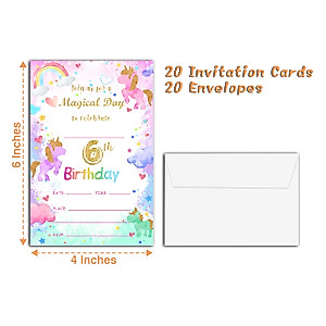 YQV 6th Birthday Party Invitations, 20-Count Magical Day Birthday Party Invites With Envelopes-HBYQK-B11