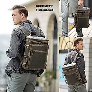 Masa Kawa Vintage Full Grain Leather Backpack for Men Fits 15.6 Inch Laptop Brown Travel Rucksack Bag Casual Daypack