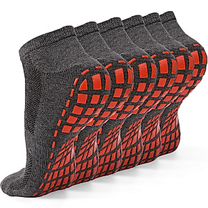 NOVAYARD 6 Pairs Non Slip Grippy Sock Yoga Pilates Hospital Socks Sticky Grippers for Men Women（Dark gray,Large）