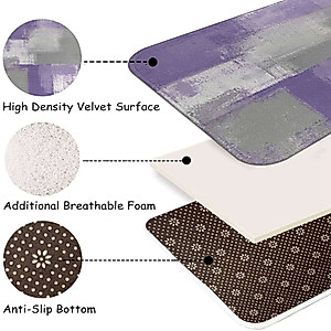 RYANZA 2 Pieces Kitchen Rugs, Abstract Anti Fatigue Non Slip Foam Cushioned Purple and Grey Art Painting Comfort Indoor Floor Mat Runner Rug Set for Laundry Office Sink Bathroom (17"x48"+17"x24")