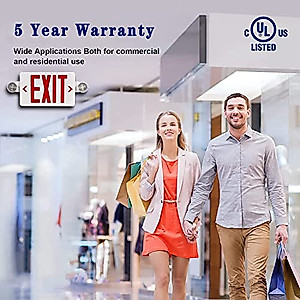 LED Exit Sign with Emergency Light, Double Sided Red with Battery Backup, Rotatable Light Head, AC 120V/277V, UL Listed Commercial LED Emergency Exit Light (1Pack, Red)