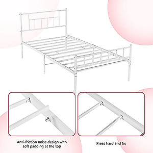 4 EVER WINNER Twin Metal Bed Frames, 14 Inch Twin Bed Frames with Headboard and Footboard, Platform Bed Frame with Storage, No Box Spring Needed, Mattress Foundation, Easy Assembly. White