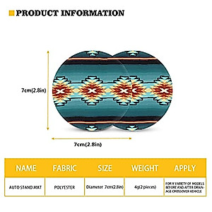 TOADDMOS Southwest Tribal Aztec Navajo Turquoise Small 2.8 Inch Absorbent Car Coasters 2 Pack,Auto Coasters for Cup Holders,Keep Cupholders Clean