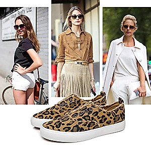 Women's Slip on Sneakers Walking Shoes Casual Girls Canvas Fashion Sneakers（Leopard,US7）