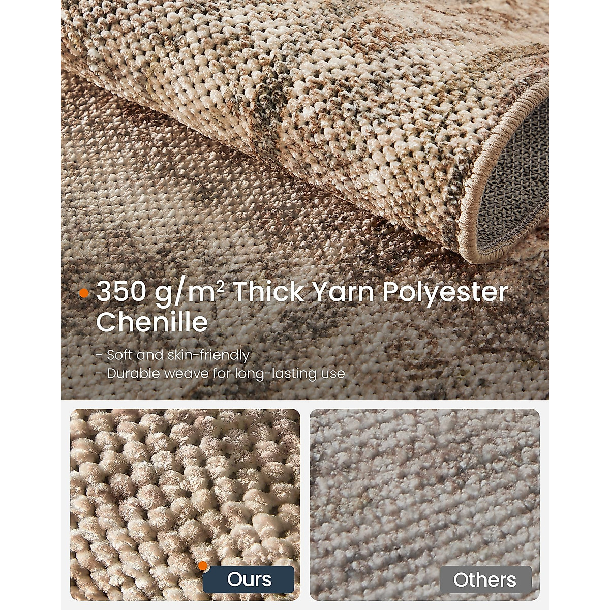 SONGMICS HOME Area Rug, 2x3 ft Living Room Rug, Non-Slip Carpet, Farmhouse Style Rug, Home Decor, for Bedroom, Kitchen, Entryway, Dining Room, Machine Washable, Cappuccino Beige UTAR081K01