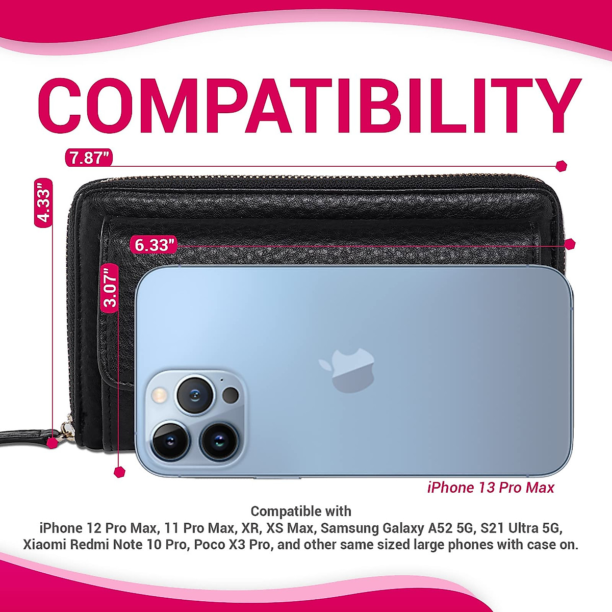 katloo Leather Crossbody Cell Phone Purse for Women, Small Crossbody Bags Ladies Clutch Wallet Shoulder Handbag with Credit Card Slot Adjustable Strap (Black)