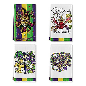 Artoid Mode Happy Mardi Gras Beads Mask Home Kitchen Towels, 18 x 26 Inch Ultra Absorbent Drying Cloth Dish Towels for Cooking Baking Set of 4