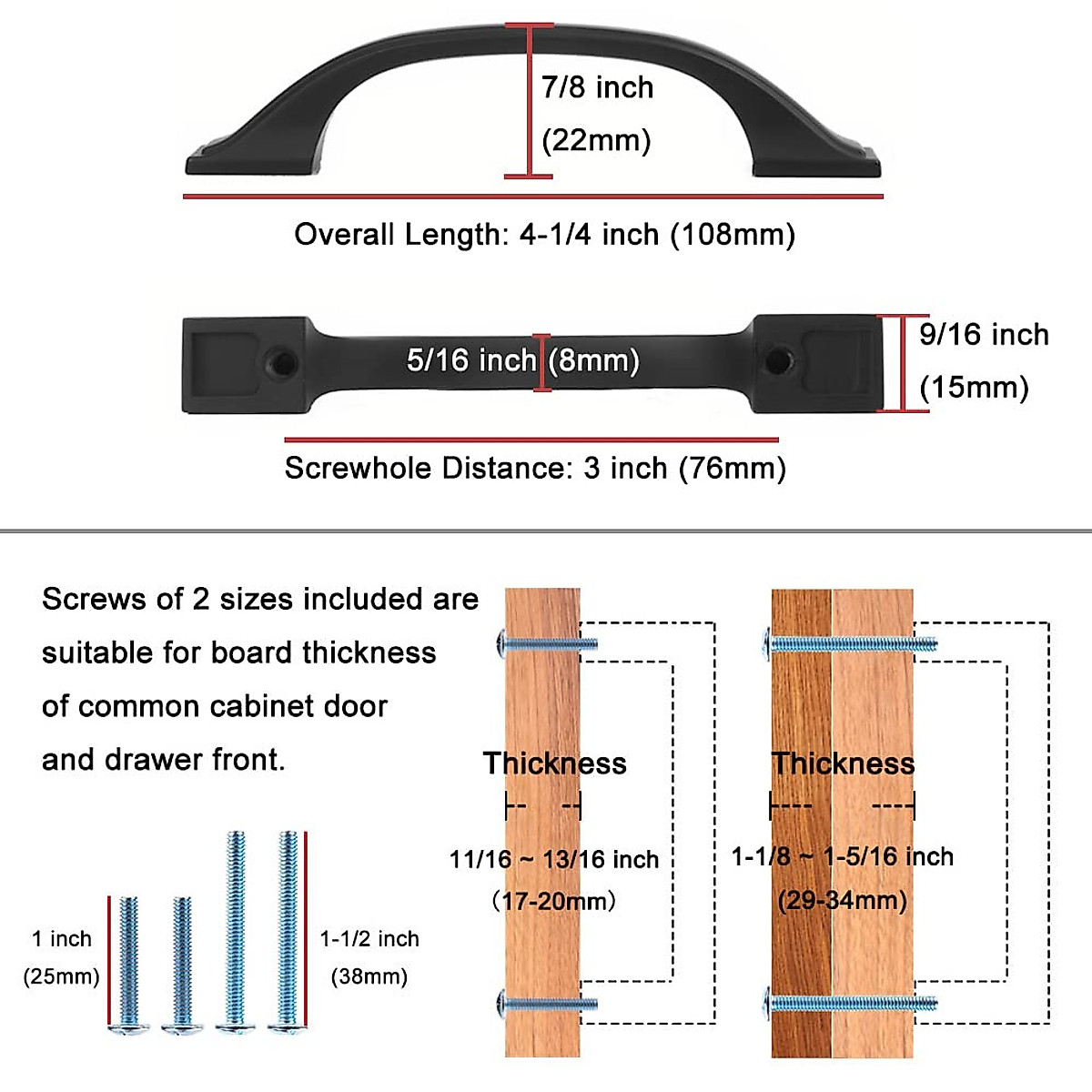 KOOFIZO 20-Pack Square Foot Craftsman Cabinet Bow Pull - Black Furniture Handle, 3 Inch/76mm Screw Spacing for Kitchen Cupboard Door, Bedroom Dresser Drawer, Bathroom Wardrobe Hardware