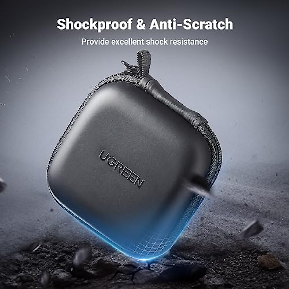 UGREEN Square Earbud Case, Waterproof Headphone Case, Hard EVA Shell Earbud Case Pouch, Earphone Case Accessory with Carabiner, for Earphone, Earbud, Earpieces, SD Memory Card, Camera Chips, Black