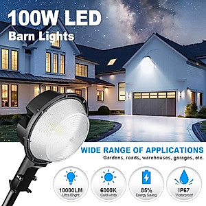 SKYWORLD LED Barn Light, 100W 10000LM Dusk to Dawn Outdoor Lights with Mounting Arm, Adjustable Photocell, IP66 Waterproof Outside Security Lighting for Yard Garage Warehouse Area Street Light