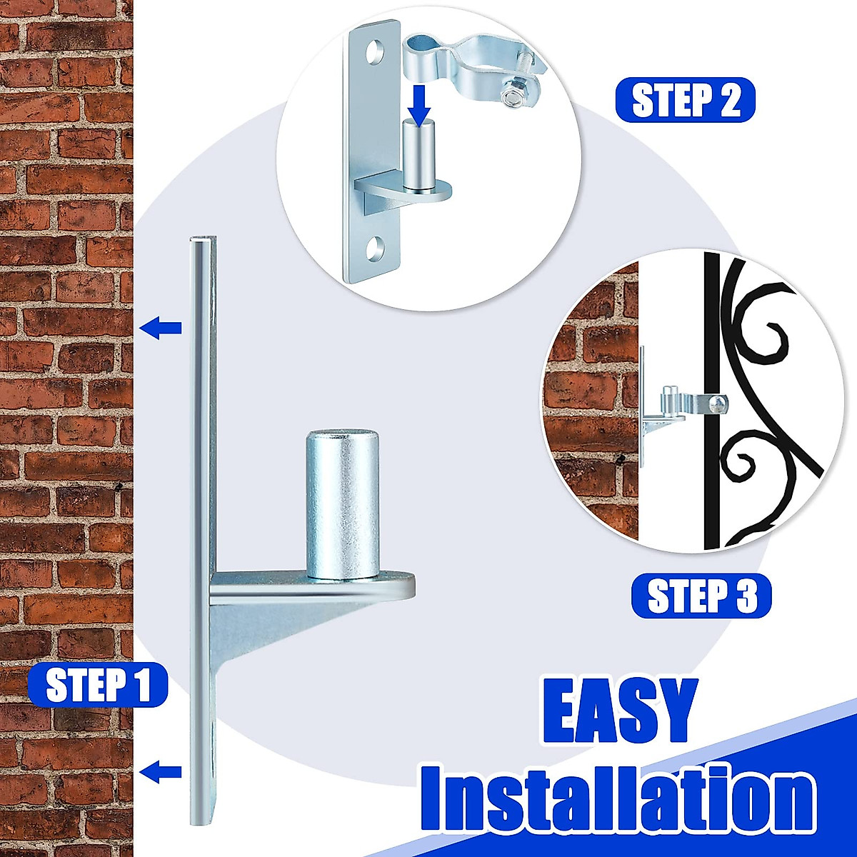 Dunzy 4 Pcs Heavy Duty Wall Mount Gate Hinge Pipe Gate Hinge Chain Link Fence Pressed Steel Chain Link Fence Frame Outdoor Hardware