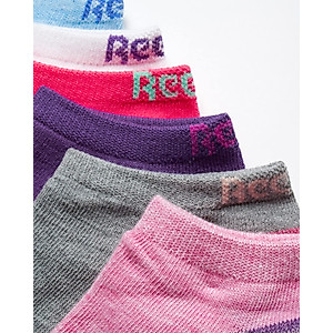 Reebok Girls' Lightweight Comfort Athletic Low Cut Socks (6 Pack), Size Large, Pink Assorted